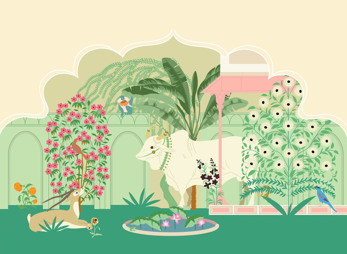 Papier peint panoramique Prithvi Mata Rose - Little Cabari